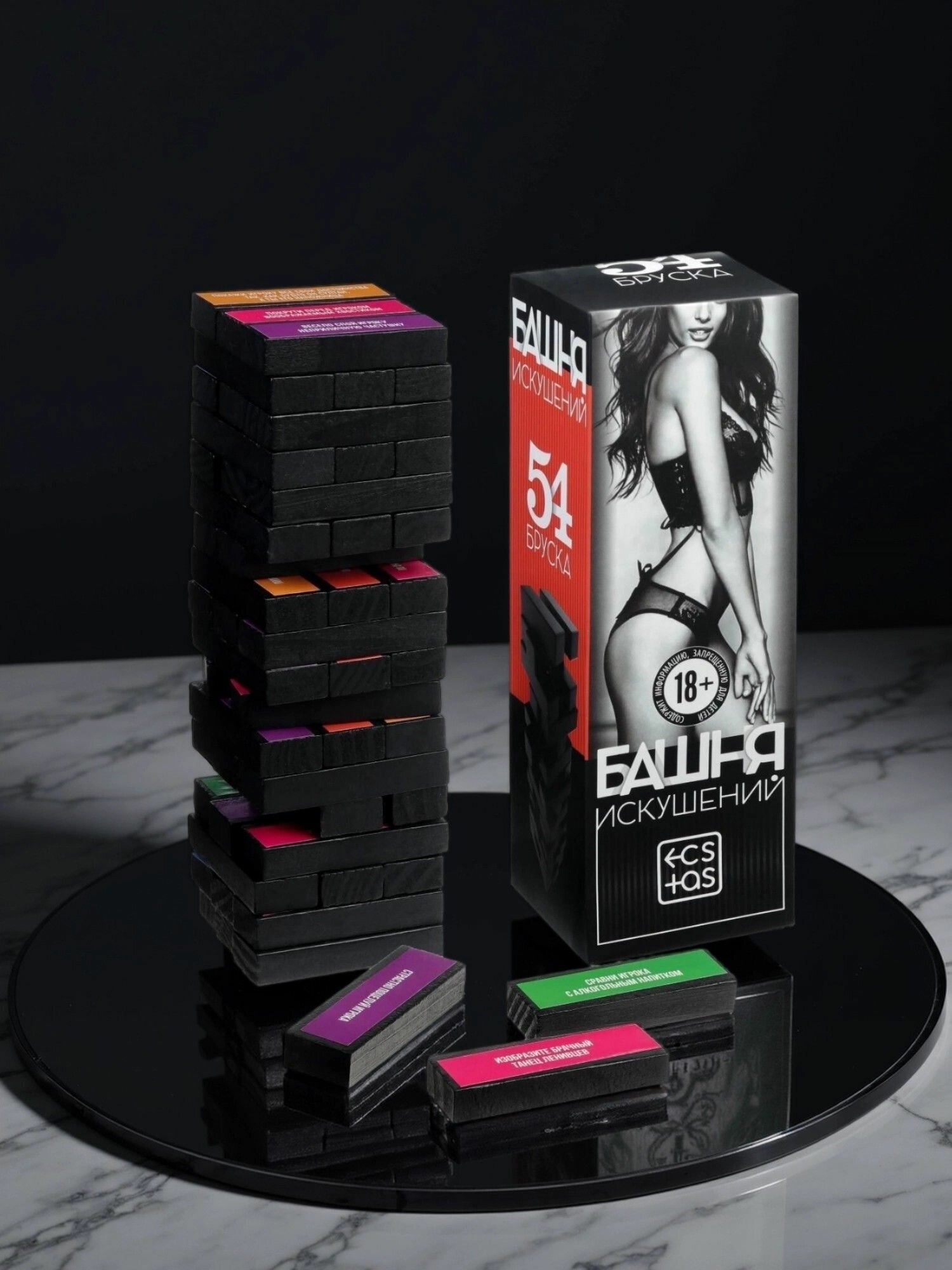 Настольная игра Падающая башня, Искушение, 54 бруска