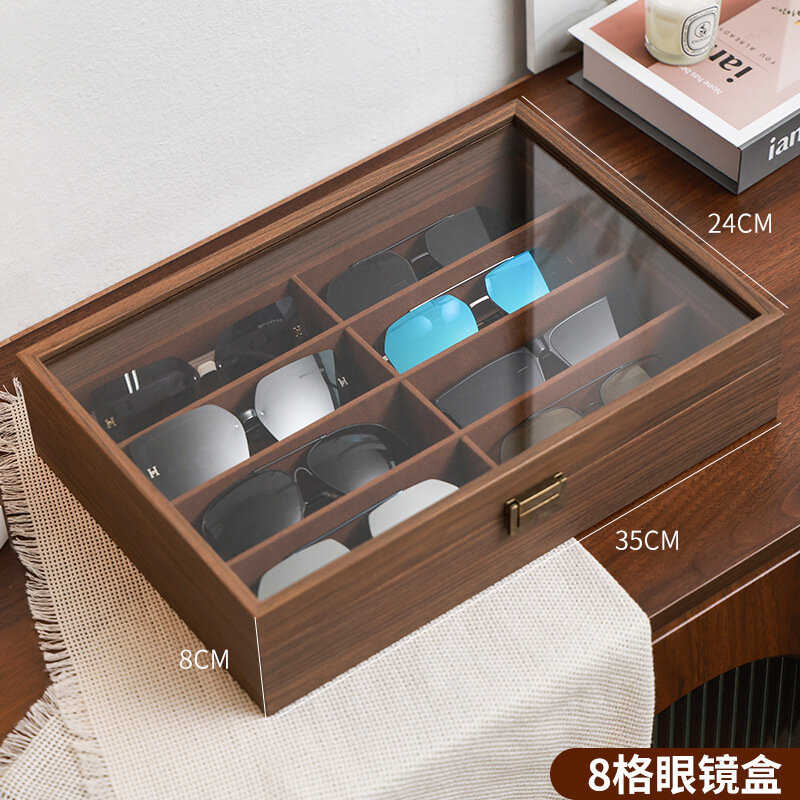 Коробка для хранения очков из орехового дерева, пылезащитная с ящиком, высококачественная многосекционная двухслойная витрина для солнцезащитных очков