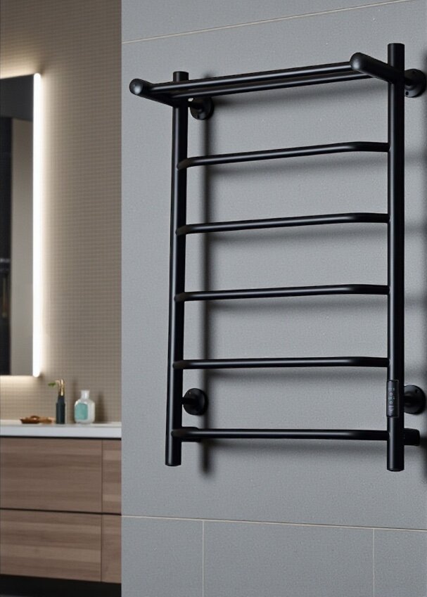 Полотенцесушитель электрический 500мм 800мм с терморегулятором черный матовый подключение универсальное