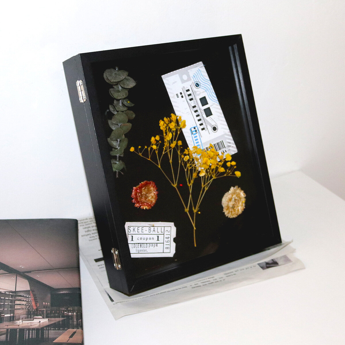 Магнитная откидная крышка, шарнирная коробка для теней, деревянная коробка для хранения сухих цветов, винтажная коробка для демонстрации растений