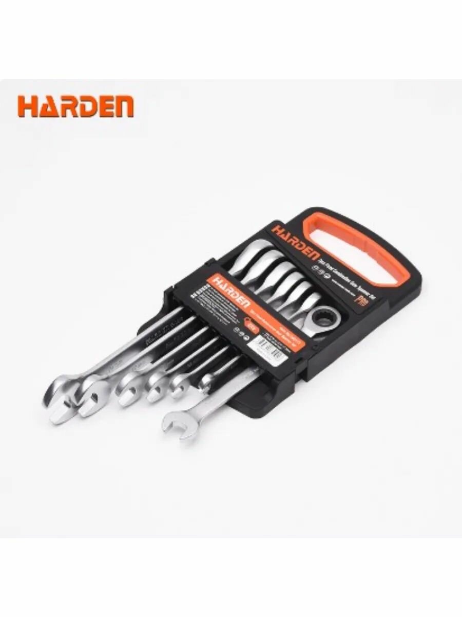 Набор комбинированных ключей Harden 540117, с трещоткой, 7 предметов, черный