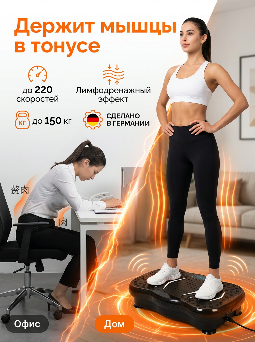 Виброплатформа для похудения 150 кг тренажер кардио степпер, пульт, чёрный, с Bluetooth