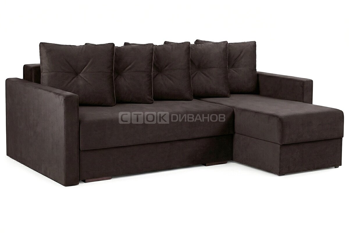 Угловой диван Сток Диванов Милан, шоколадный велюр, 214 см, механизм еврокнижка