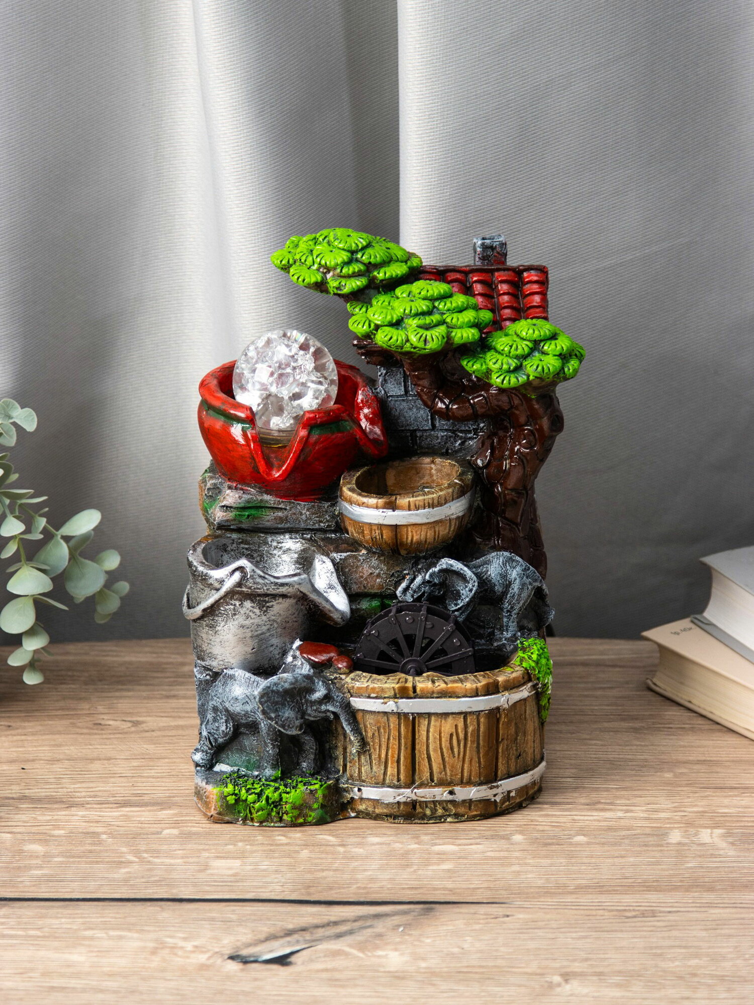 Фонтан настольный "Слоники на мельнице, прохлада", 12x15x24 см, с подсветкой