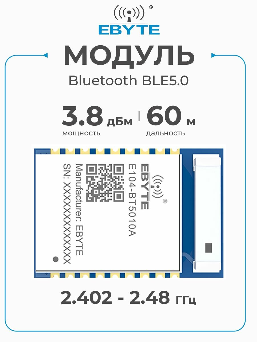 E104-BT5010A EBYTE Модуль Bluetooth BLE5.0 3.8 дБм UART, встроенная керамическая антенна