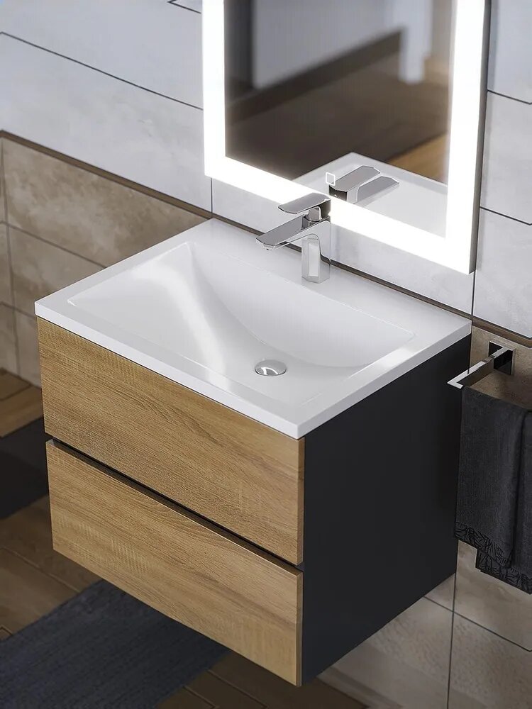 Раковина для ванной полувстраиваемая Uperwood Self, 60 см, прямоугольная, белая глянцевая