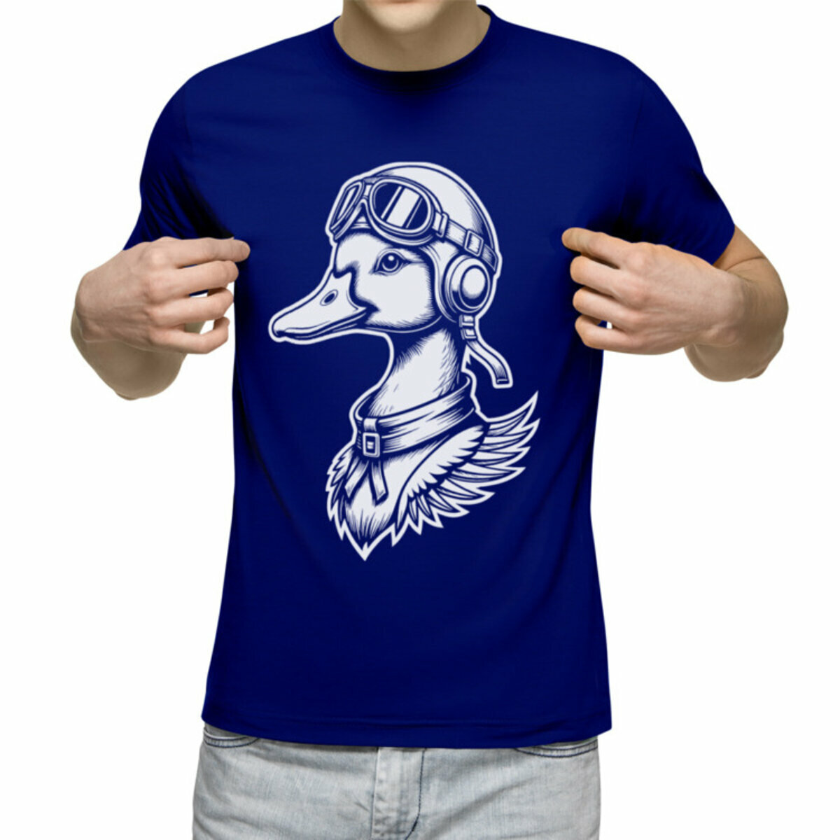 Мужская футболка «Гусь в лётном шлеме» (синий, 2XL)