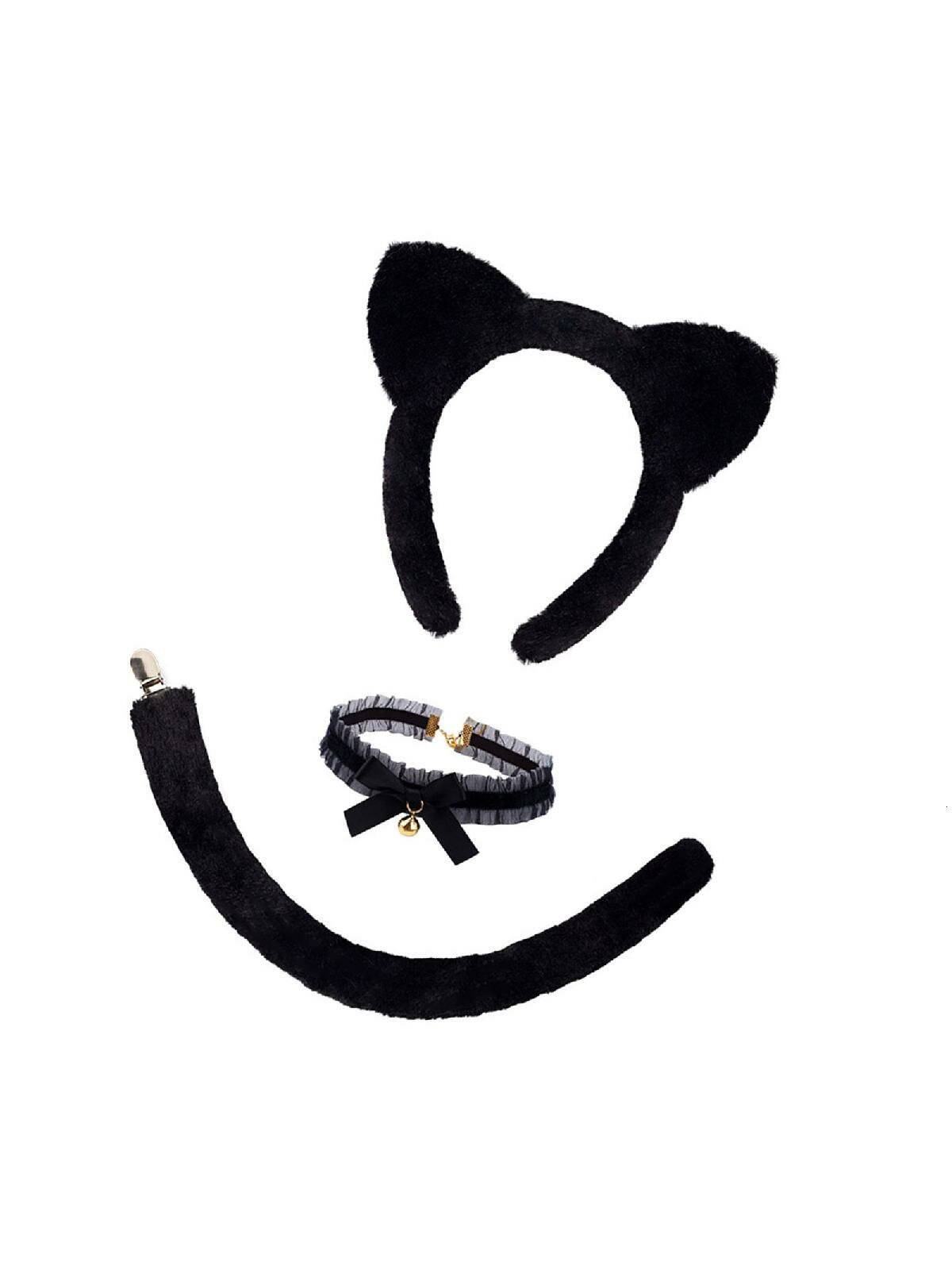 Головной убор-уши для костюма кошки, Полностью черный комплект из 3 шт.