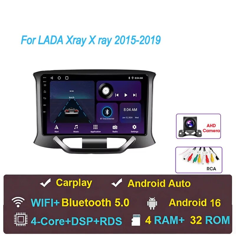 Автомагнитола Android 16 для LADA Xray 2015-2019, мультимедиа, беспроводной U2 4G-32G AHD MIC