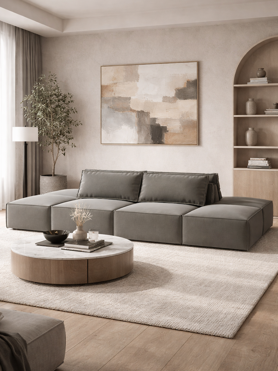 Диван модульный Гамма, независимый пружинный блок, 340х190х70 см, велюр серый