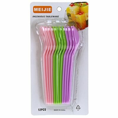 Ложка чайная пластмассовая 13,5см, набор 12 шутк, цвета микс, в блистере (Китай)