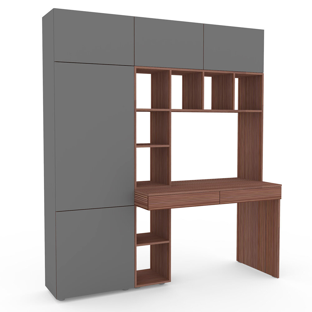 Стол письменный со стеллажом и шкафом 1800 Бодего Темный Темно-серый