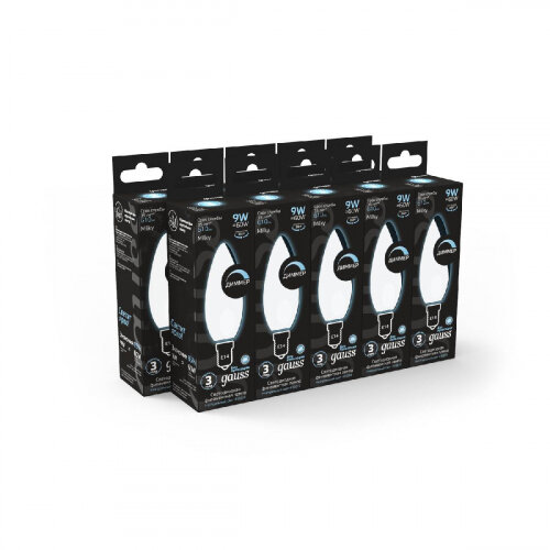 Светодиодная лампа Gauss Filament Свеча 9W 610lm 4100К Е14 milky диммируемая LED (упак 10шт)