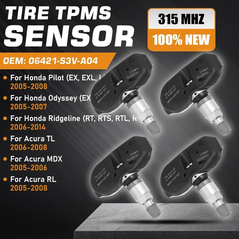Датчик контроля давления в шинах для Honda Pilot Honda Odyssey Acura TL 2005-2008 TPMS Honda Ridgeline 2006-2014 Acura MDX 2005-2006 4PCS