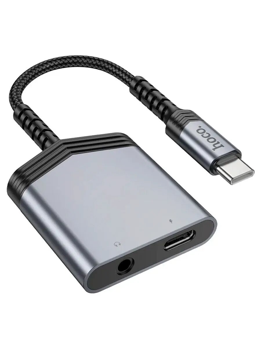 Разветвитель Hoco LS39 Type-C to Type-C/3.5мм Jack AUX, черный / конвертер-переходник с тайпси на аукс и зарядку