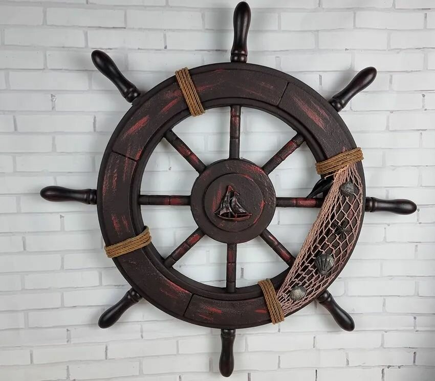 Штурвал декоративный OLD Black 62x62x5 см, дерево，Декоративный морской руль на стену， бара и интерьерного декора