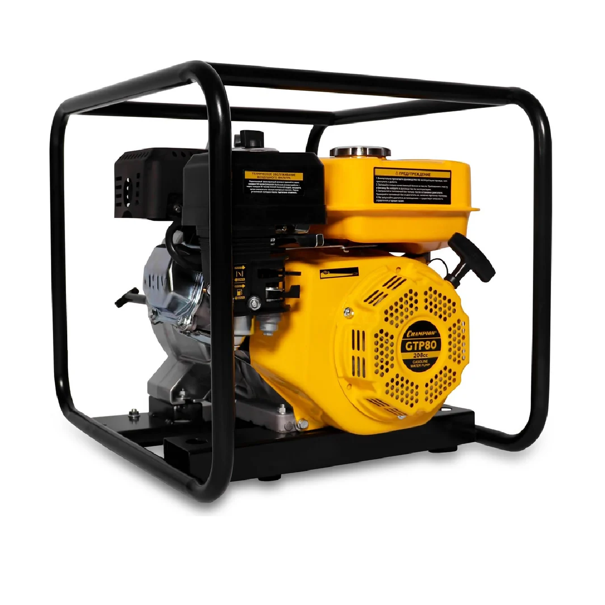 Мотопомпа бензиновая Champion GTP80, 5150 Вт, 1300 л/мин, черный/желтый