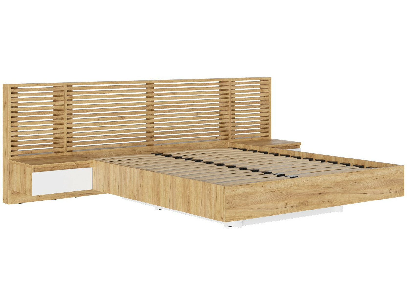 Кровать двуспальная с ортопедом и ПМ с двумя тумбами, ЛДСП, 160, крафт золотой/серый шифер