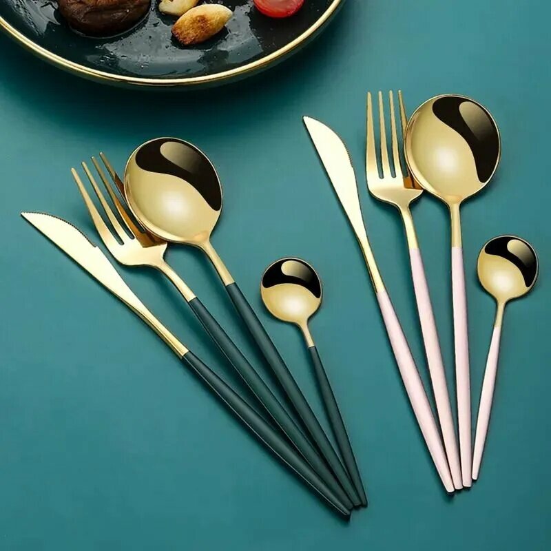 Сервировочный набор, из 24 предметов, черный, ножи вилки ложки, зеркальная полировка — фото 1
