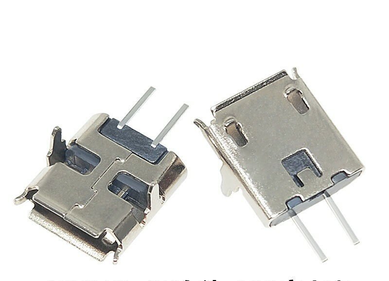 Разъем Micro-USB, 2 контакта, с боковыми фланцами, 180°, прямые выводы, 5шт