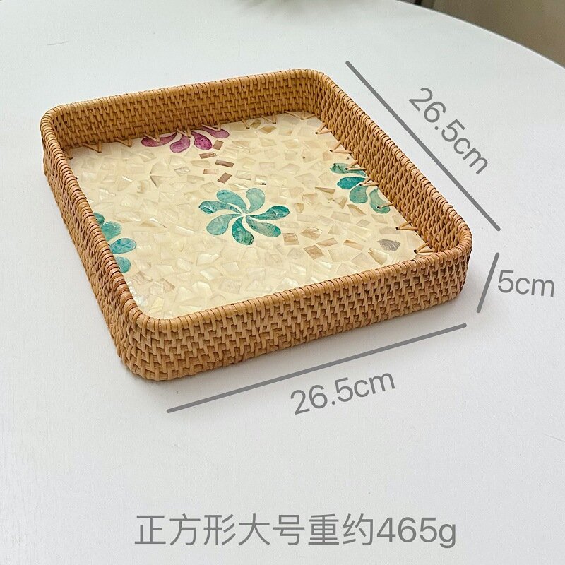 Вьетнамская плетеная тарелка из ротанга с цветными ракушками, скандинавский креативный ручной работы, декоративная тарелка для фруктов, поднос для хранения украшений, поднос для чая, квадратная тарелка