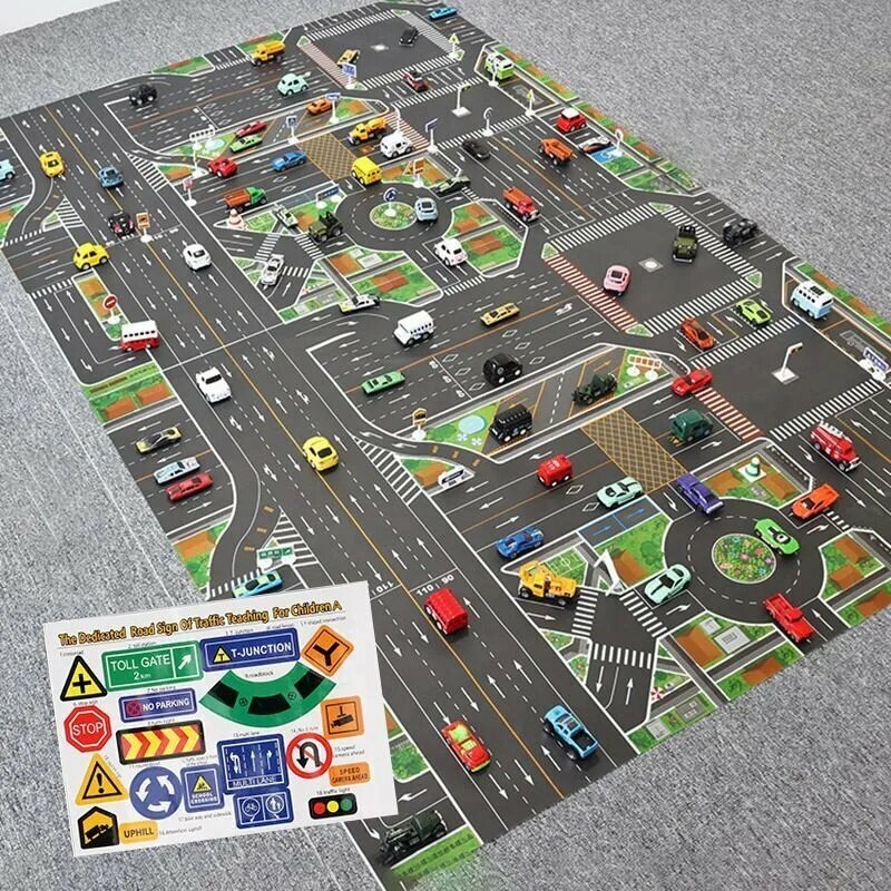 Детский обучающий коврик 100x130 см EVA с симуляцией городских маршрутов и дорожными знаками класса A