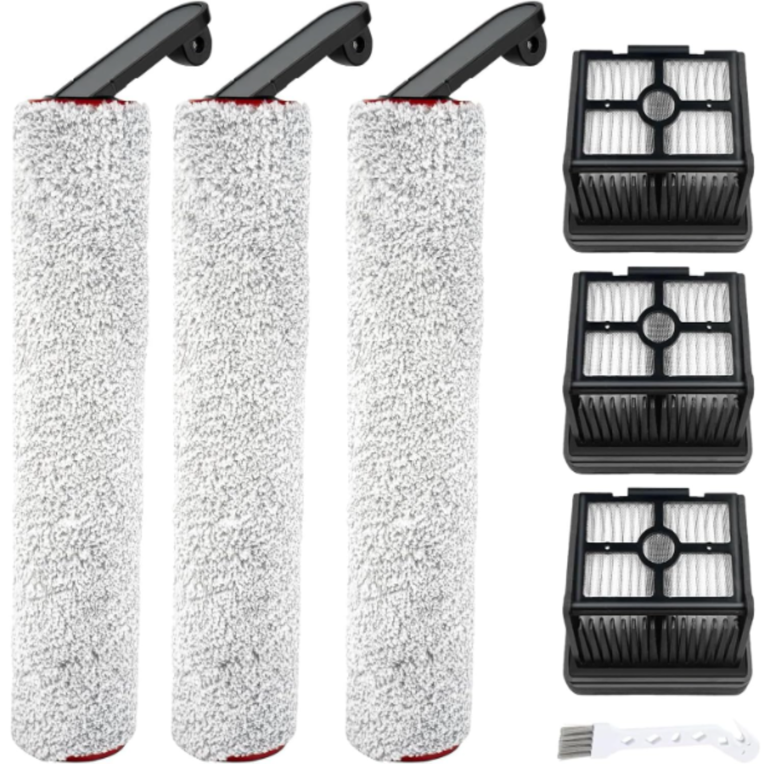 Набор аксессуаров фильтр и роликовая щетка замена для пылесоса для пола (включая 3 фильтра пылесоса, 3 роликовых щетки для удаления пыли, 1 щетка, всего 7 штук), цвет белый, серый, вес 600 г, размер 28.5×19.5×5.5 см