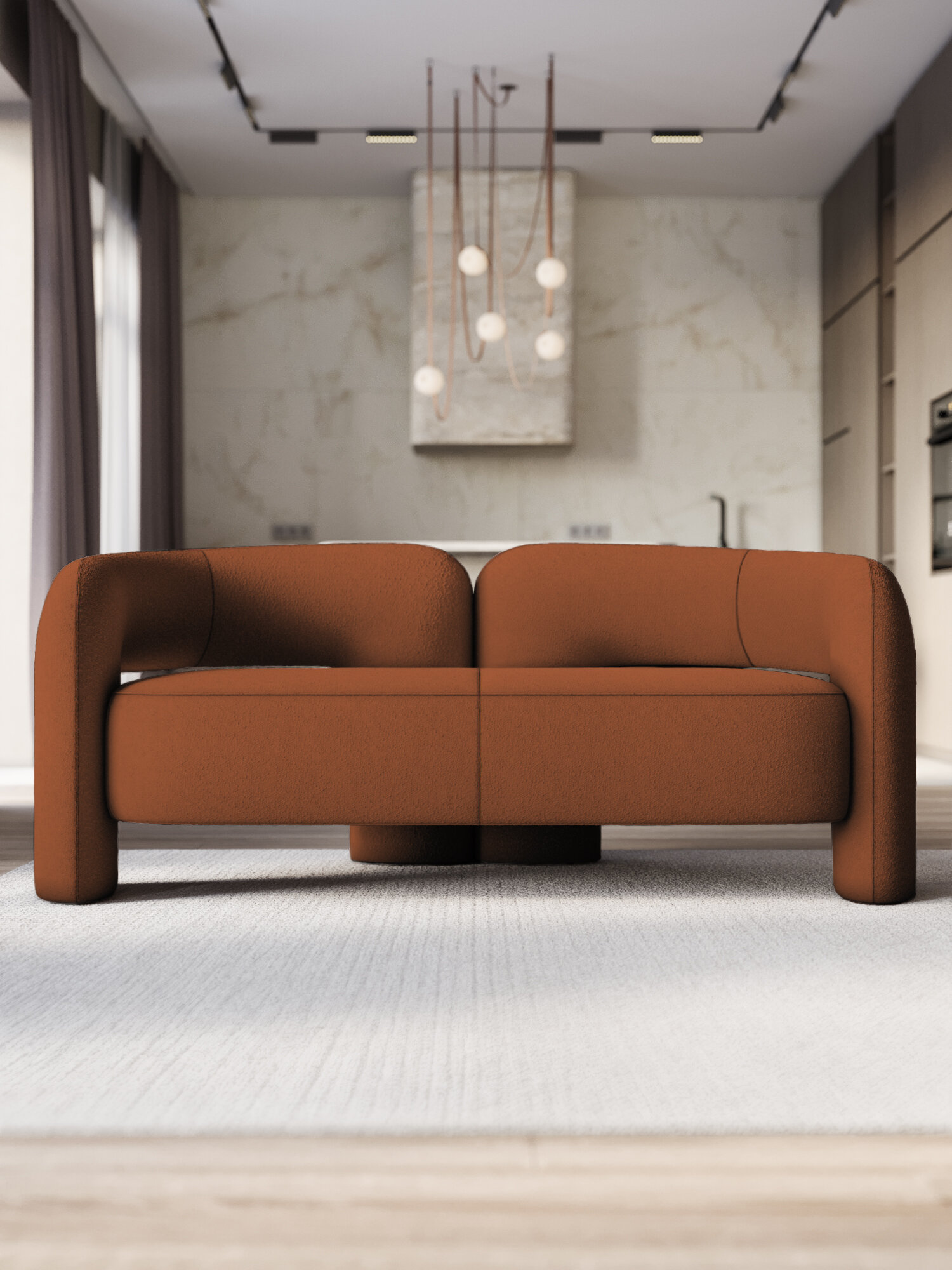 Диван дизайнерский AZZURRO, букле оранжевый BRAVO TERRA 182 см. прямой