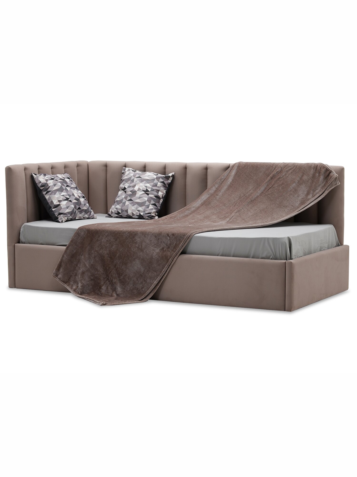 Односпальная кровать Эспо 90х200, с подъемным механизмом, велюр пудрово-розовый