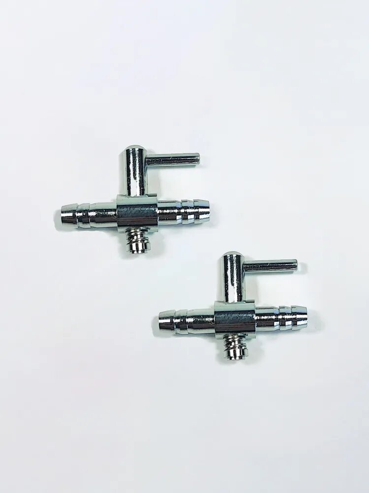 Краник металлический, для компрессора с плавной регулировкой подачи воздуха, под шланг/трубку с диаметром 4 мм. Аксессуар для аквариума - 2шт.