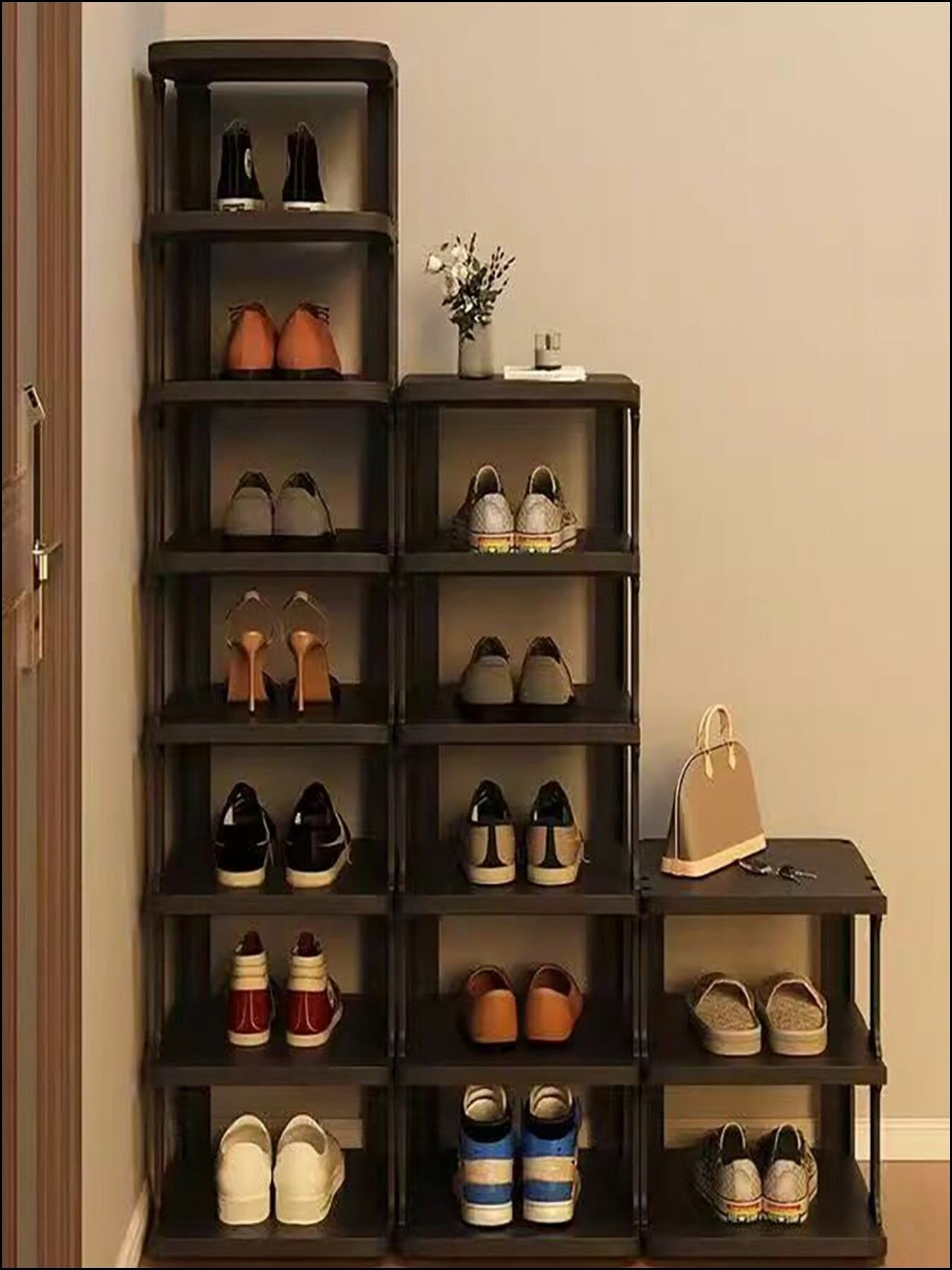 Обувница, полка-этажерка в прихожую, гардеробную, 3 яруса, цвет чёрный.