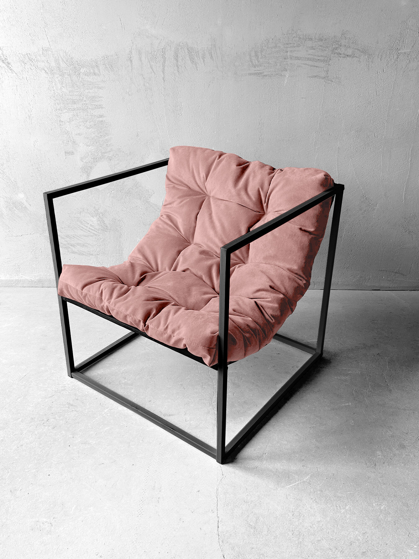 Кресло в стиле лофт Лофтовик + розовый Велюр