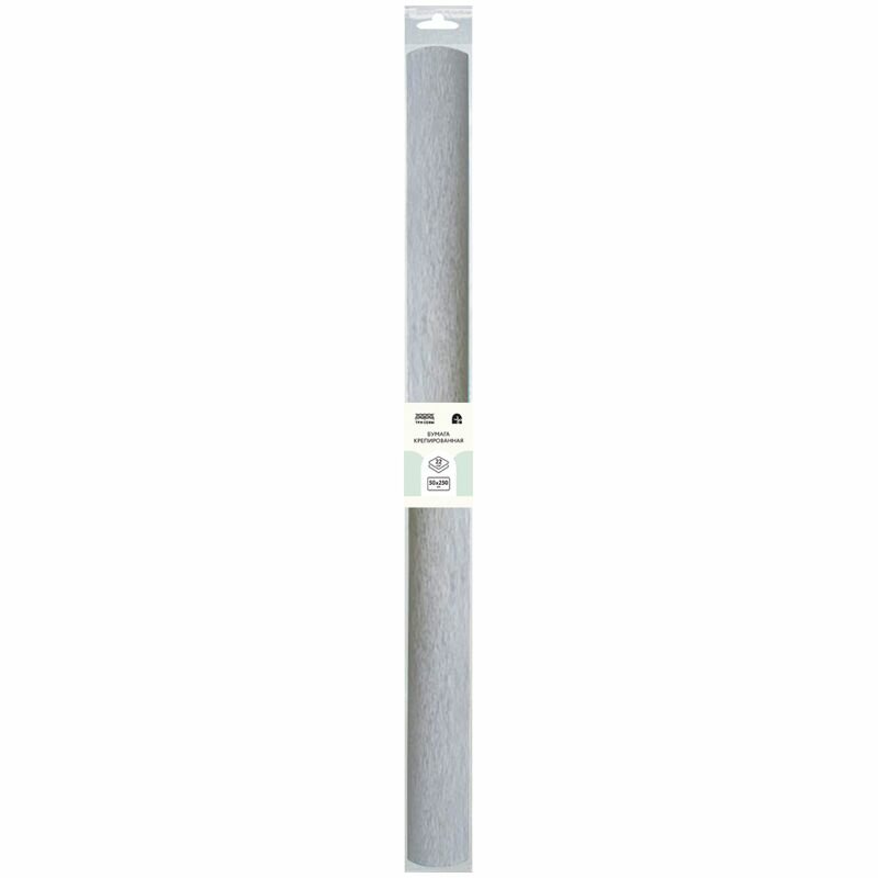 Бумага крепированная ТРИ совы, 50x250см, 22г/м2, серебряная, в рулоне, пакет с европодвесом, CR_44007
