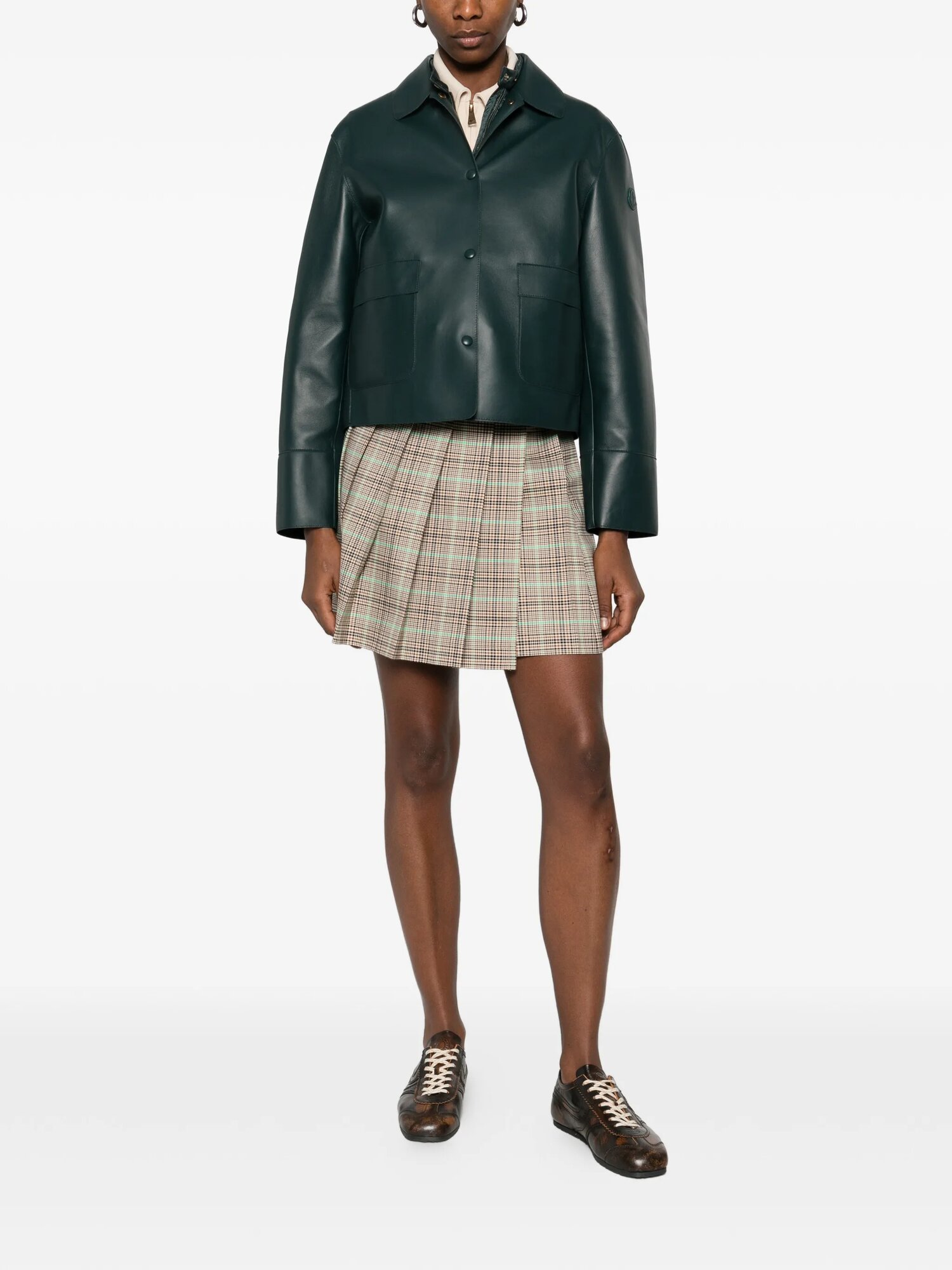 Юбка Moncler Pleated checkered mini skirt, размер 44, коричневый — фото 1