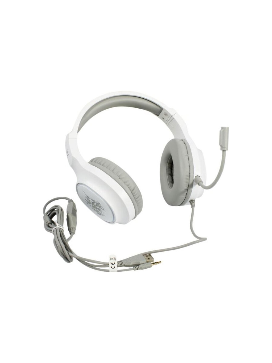 Гарнитура игровая проводная DEFENDER Fury белый (LED, 2хJack 3.5mm, USB, кабель 2м) (64480)