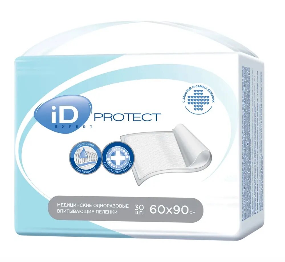 Пеленки одноразовые 60х90, 30 шт iD Protect Expert