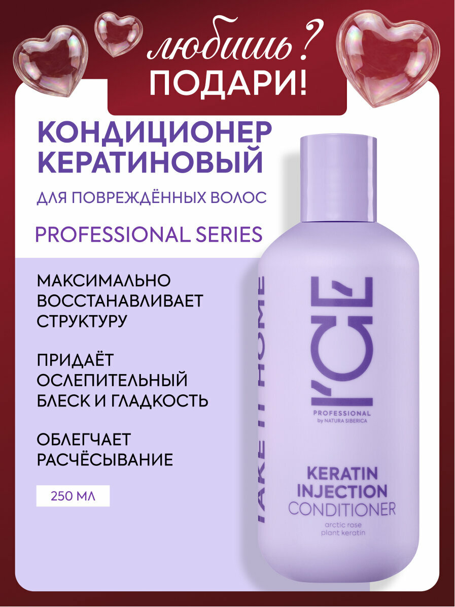 Бальзам кондиционер для волос ICE Professional by Natura Siberica KERATIN профессиональный восстанавливающий 250 мл
