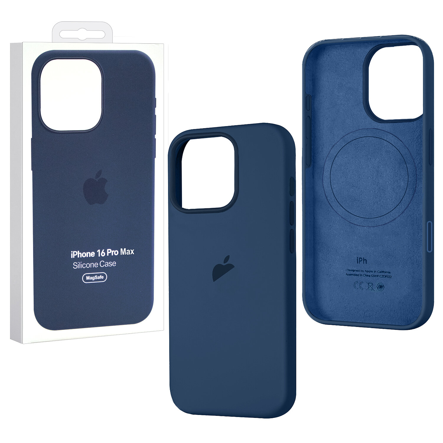Чехол iPh 16 Pro Max Silicon Case 100% ORG (MagSafe + анимация NFC Clear) c LOGO Dark Blue