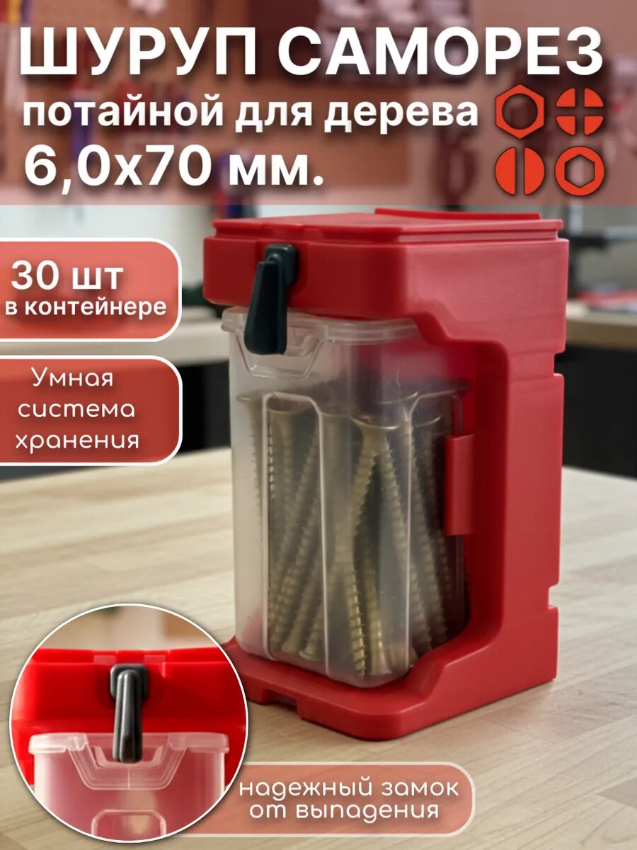 Шуруп потай по дереву 6х70 ЖЦ (30шт) +подвесной органайзер