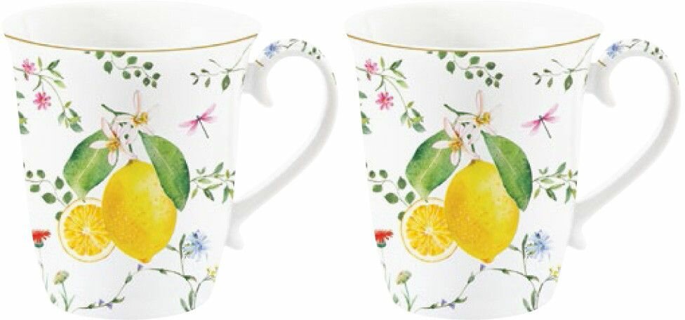 Набор из 2 кружек Easy Life Цветы и лимоны 275 мл, фарфор, чашки для чая и кофе 2 шт