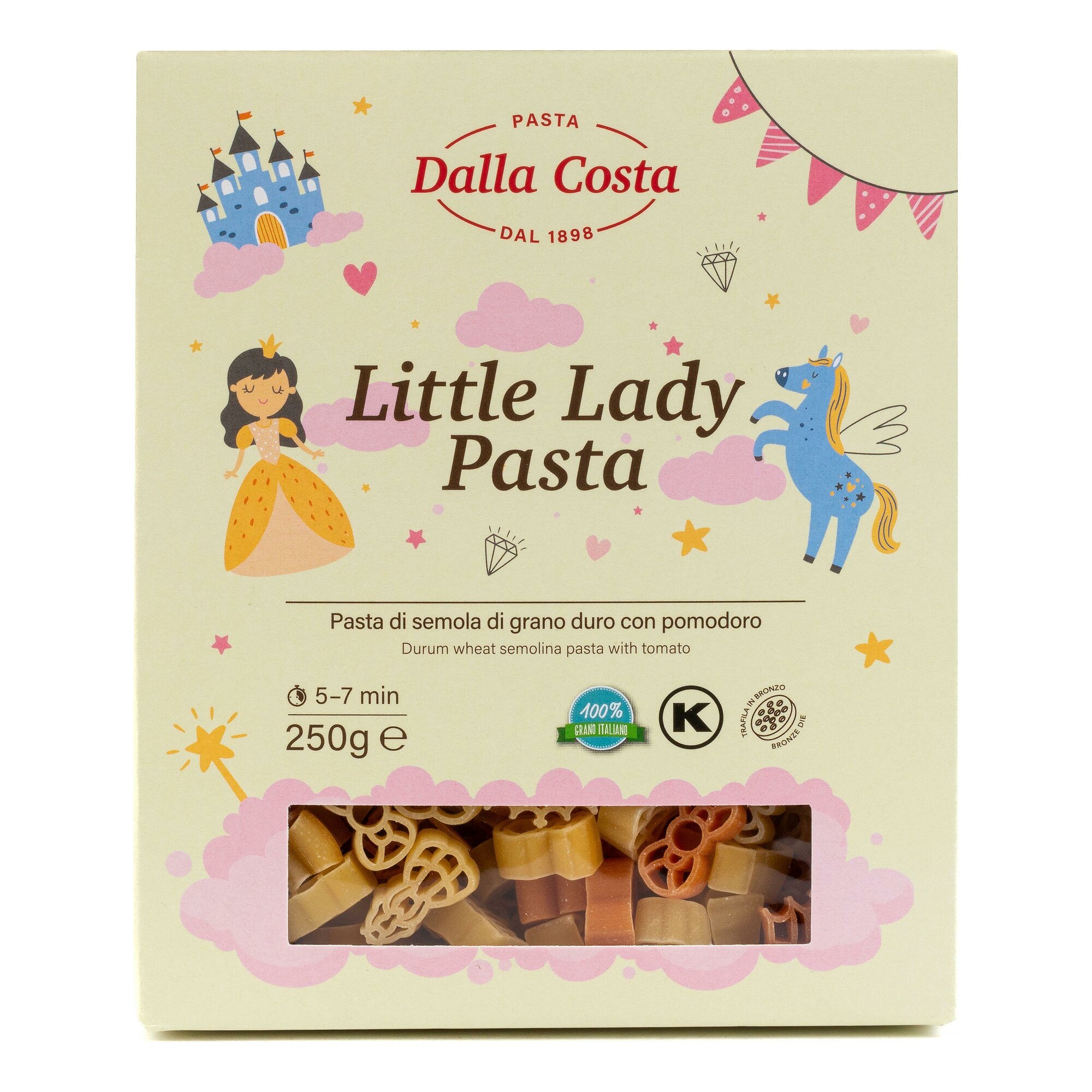 Макароны фигурные Dalla Costa Маленькая леди, с томатоми, без добавления яиц, 250 г