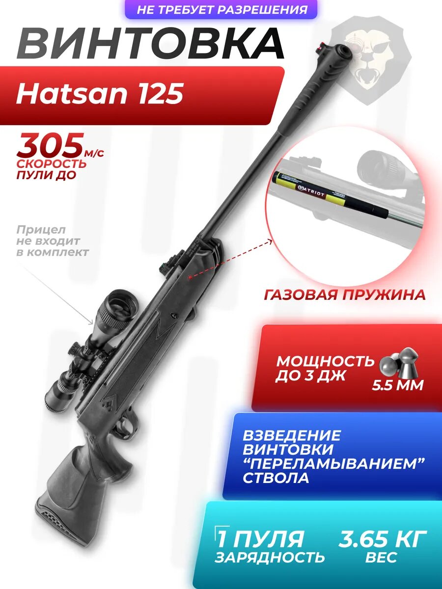 Пневматическая винтовка 125 5.5 мм пластик