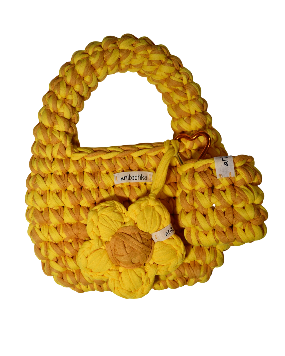 Сумка багет  anitochka.shop, с брелком-цветком и чехлом для наушников, 26×20 см, жёлтый/горчичный