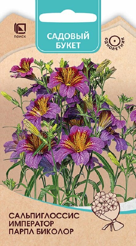 Семена цветов сальпиглоссис императорский Парпл биколор 7 шт, для дачи, сада, огорода и на рассаду