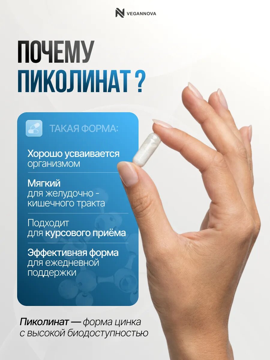 Цинк пиколинат 122 мг, 120 капсул витамины и минералы для иммунитета — фото 1