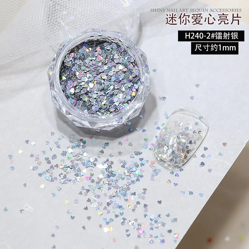 Серебряные сердечки для ногтей H240-2 1 мм