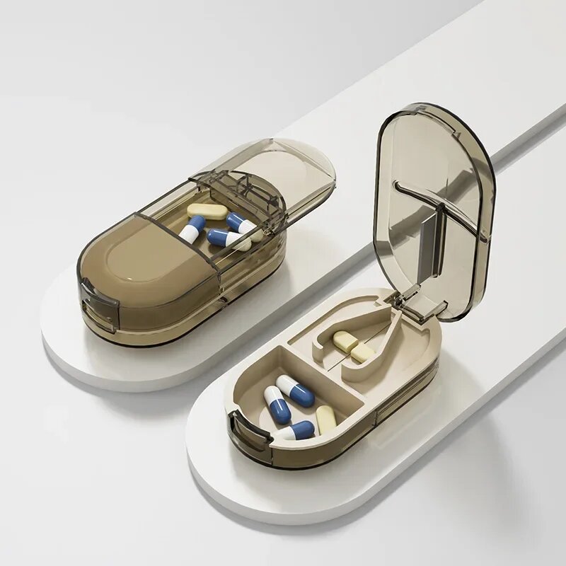 Резак для таблеток с невидимой коробкой для хранения, портативный 2 в 1, мини-планшет для лекарств, пылезащитный разделитель, органайзер, дробилка, коробка для таблеток