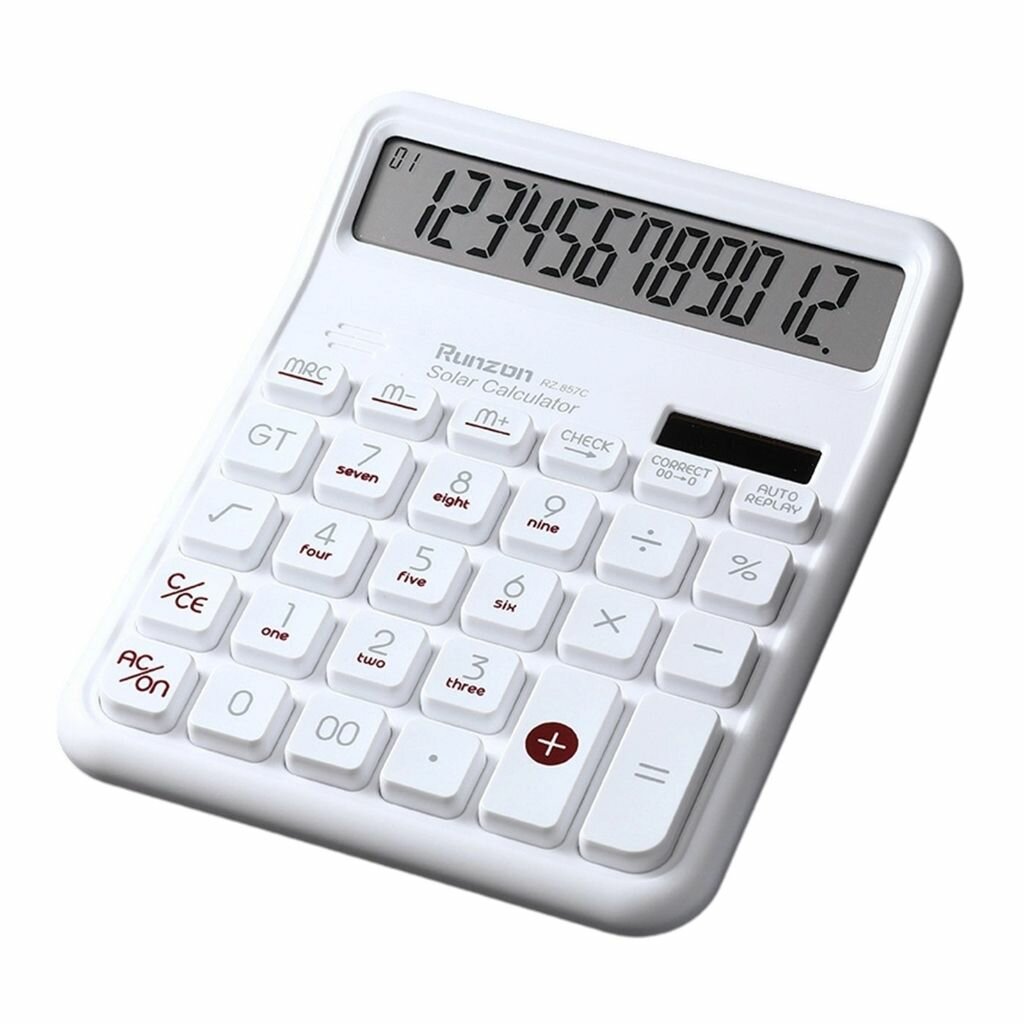 Калькулятор с большим экраном, 12-значный цифровой дисплей-белый