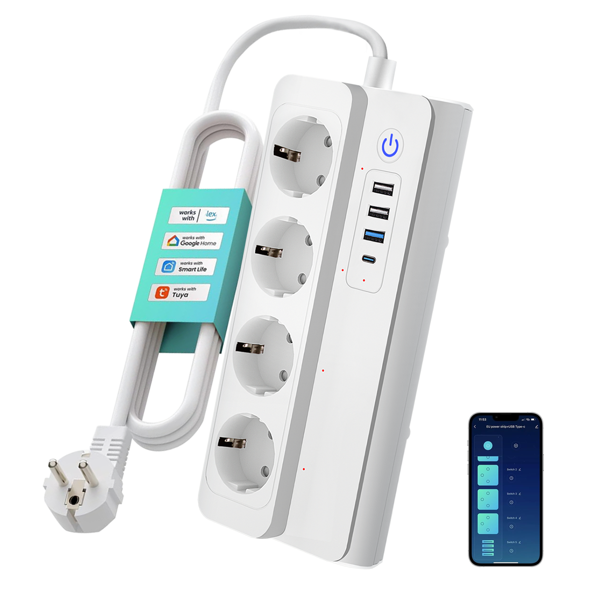 Удлинитель бытовой zigbee 3.0 power strip 220V 16A 3500W compatible with Home Assistant