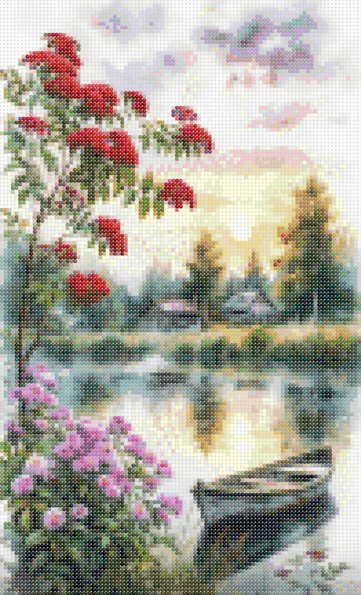 Схема вышивки бисером Рябина у деревенского пруда (на бумаге, без бисера и ткани) 99х163 стежков (20х33 см) 74 цвета